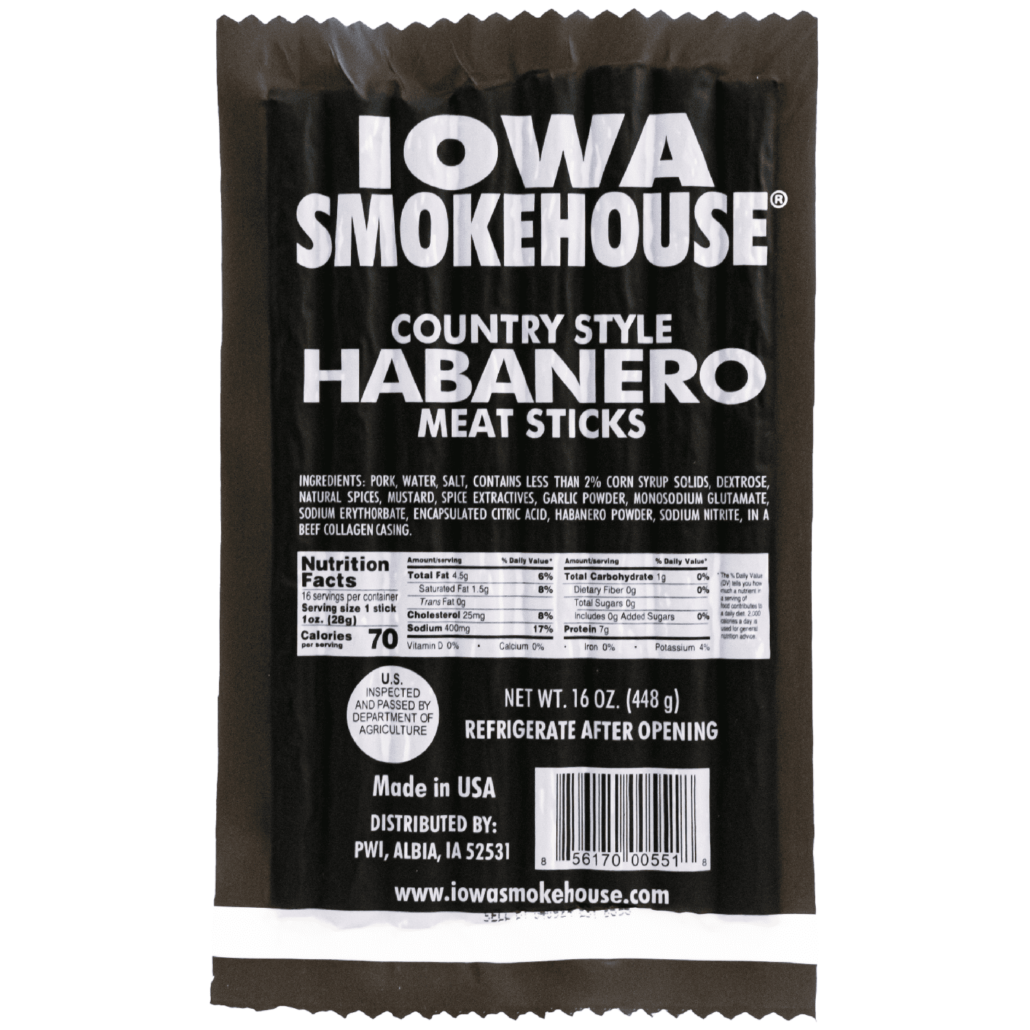 16 oz Country Style Meat Sticks Habanero - Iowa Smokehouse