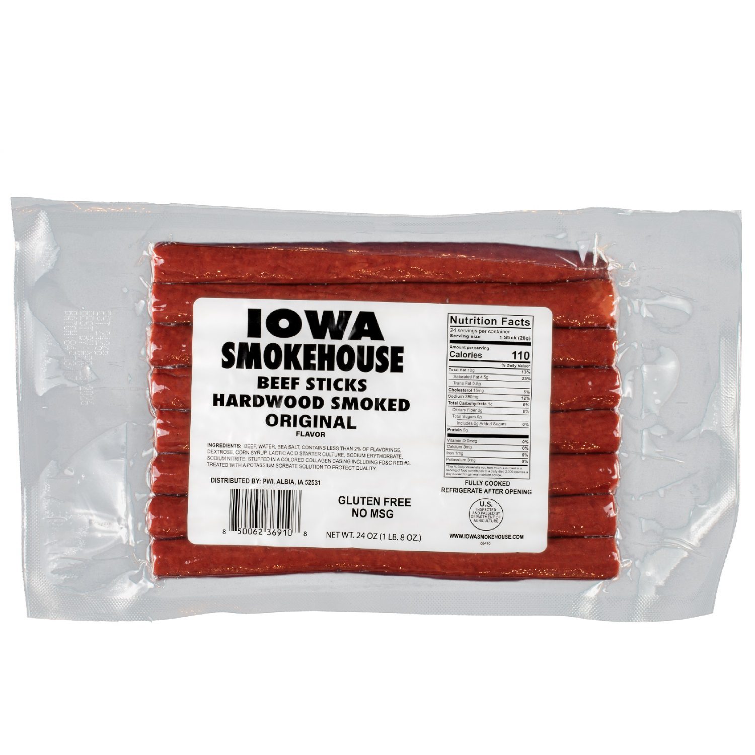 24 oz Hardwood Smoked Beef Sticks Original - Iowa Smokehouse